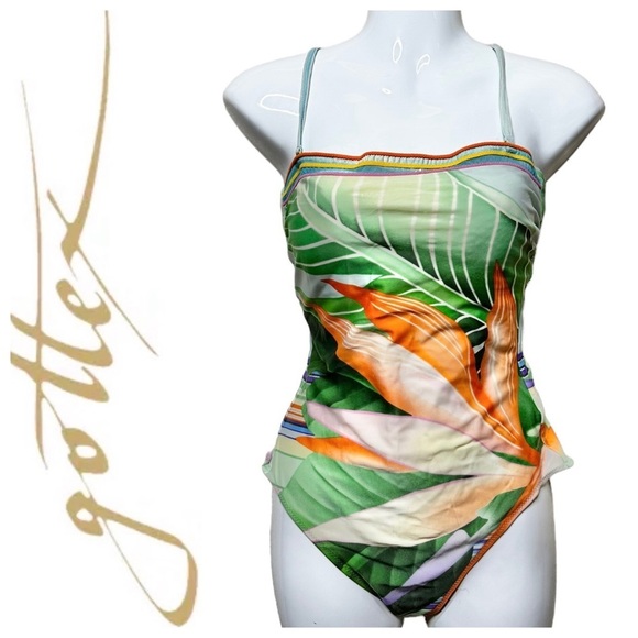 Gottex | Swim | Gottex Vintage Tropical Leaf Palm Green Colorful One Piece Swimsuit Size | Poshmark